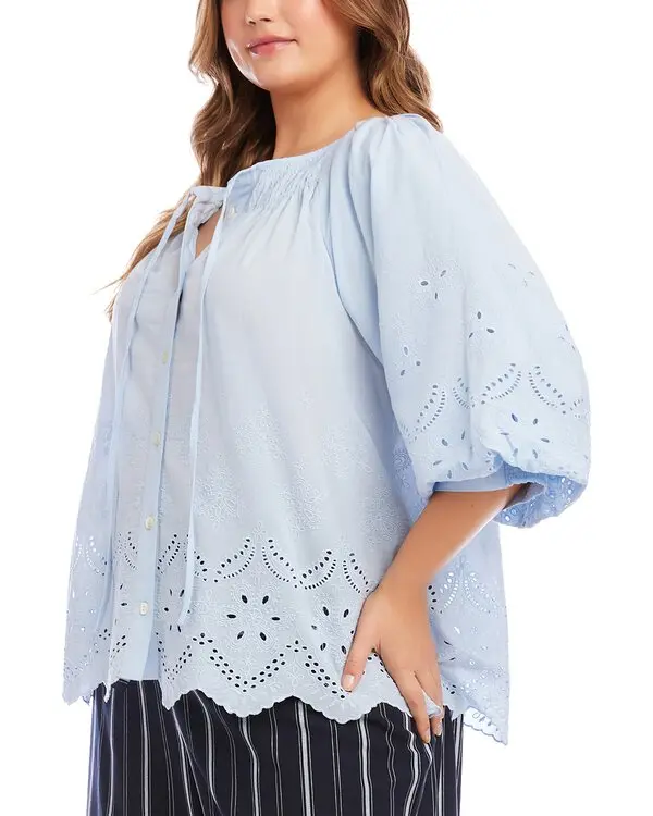 Karen Kane Puff Sleeve Embroidered Top - Blue