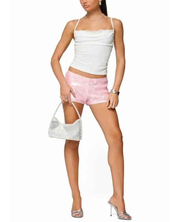 EDIKTED Lizzie Flower Sequin Micro Shorts