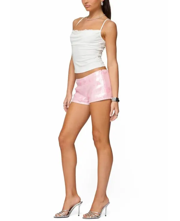 EDIKTED Lizzie Flower Sequin Micro Shorts
