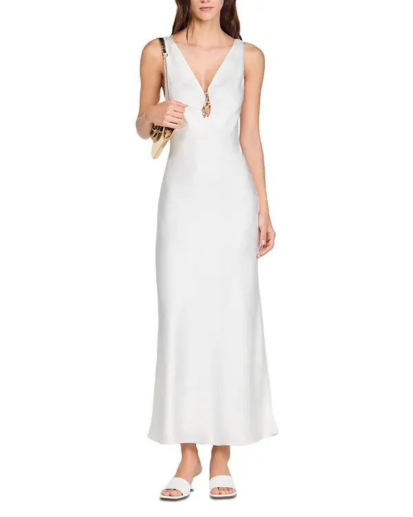 Sandro Jewel Satin Effect Maxi Dress - White