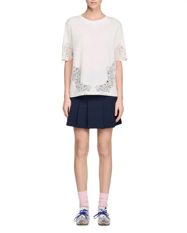 Sandro Cotton Tee With Lace Detail
