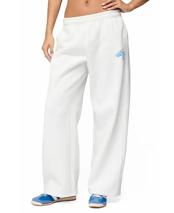 EDIKTED Keychain Cutie Straight Leg Sweatpants - White