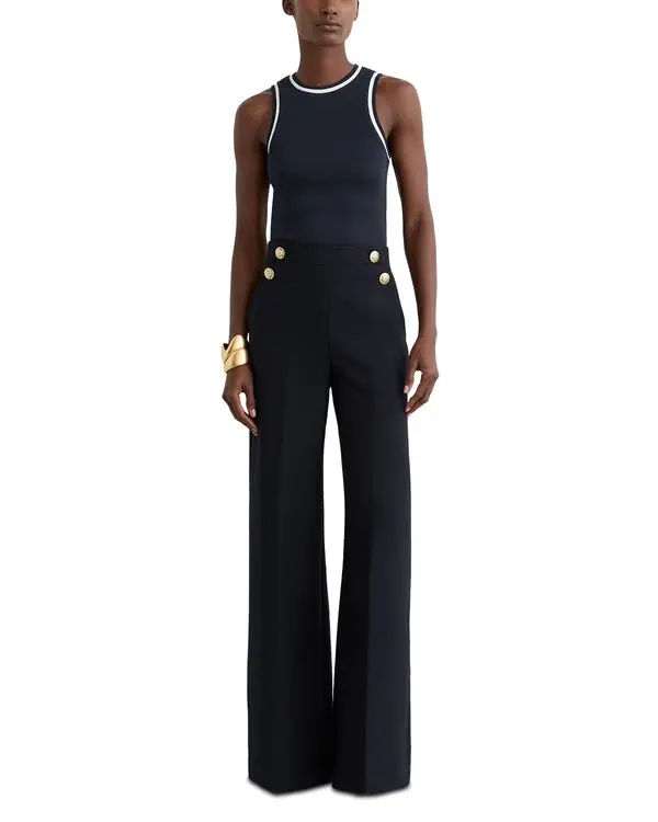 REISS Carley Wide Leg Trousers - Navy