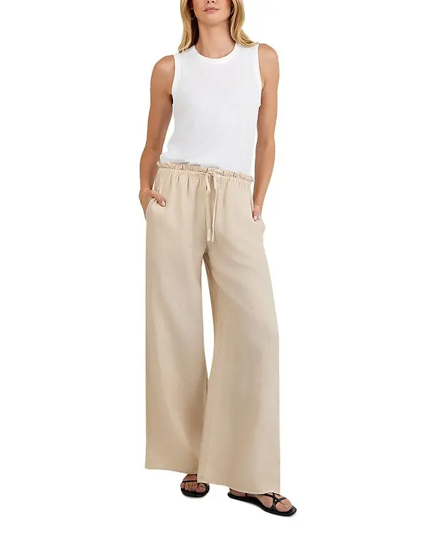 Bella Dahl Ruffle Waist Wide Leg Linen Pants - Linen Sand