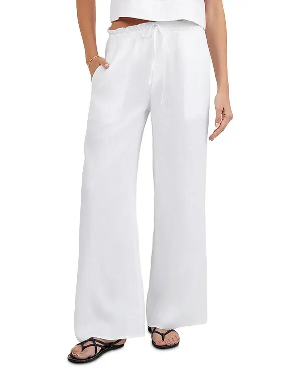Bella Dahl Ruffle Waist Wide Leg Linen Pants - White