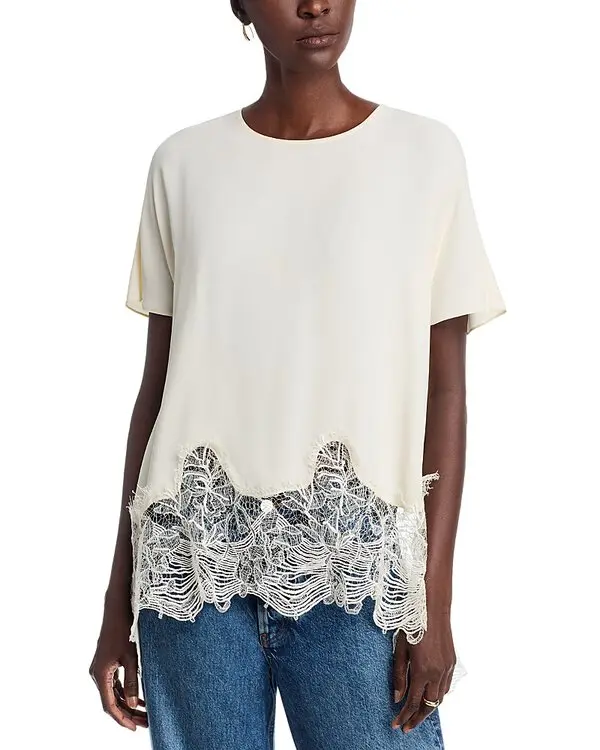 Fabiana Filippi Crepe Lace Trim Top - Light Beige