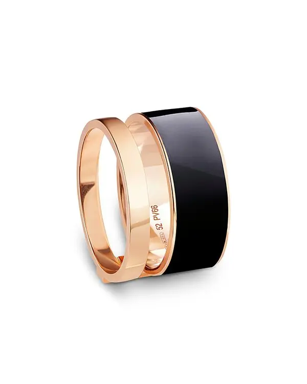 REPOSSI 18k Berbere Navy Lacquer Double Ring - Rose Gold