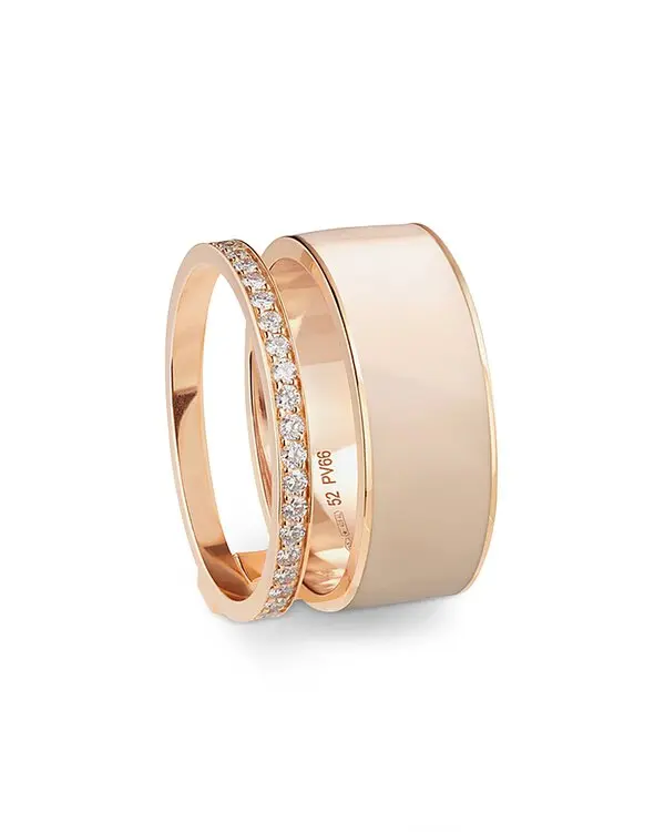 REPOSSI 18k Berbere Diamond & Nude Lacquer Chromatic Double Ring - Rose Gold