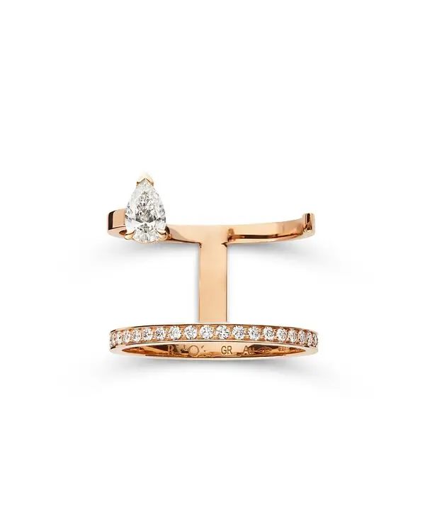 REPOSSI 18k Serti Sur Vide Diamond Pear & Round Double Cuff Ring - Rose Gold