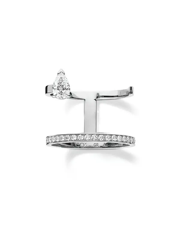 REPOSSI 18k Serti Sur Vide Diamond Pear & Round Double Cuff Ring - White Gold