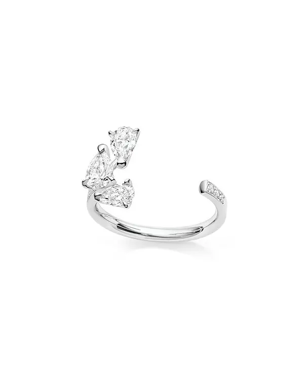 REPOSSI 18k Serti Sur Vide Diamond Pear Cuff Ring - White Gold