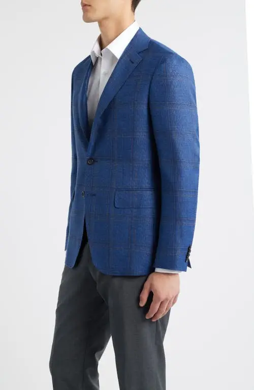 Canali Kei Trim Fit Plaid Wool & Silk Blend Sport Coat