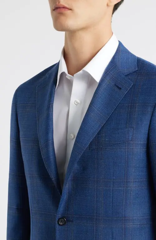 Canali Kei Trim Fit Plaid Wool & Silk Blend Sport Coat
