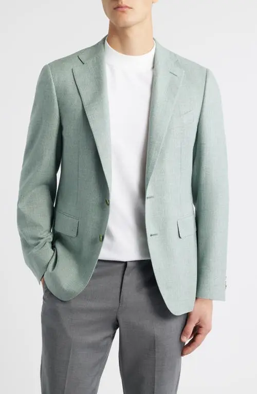 Canali Trim Fit Check Textured Silk & Wool Sport Coat - Light Green