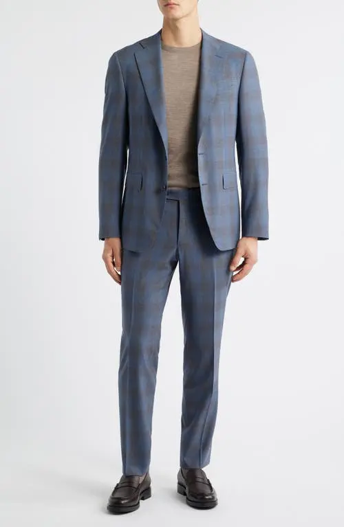 Canali Capri Trim Fit & Brown Plaid Wool Suit - Blue