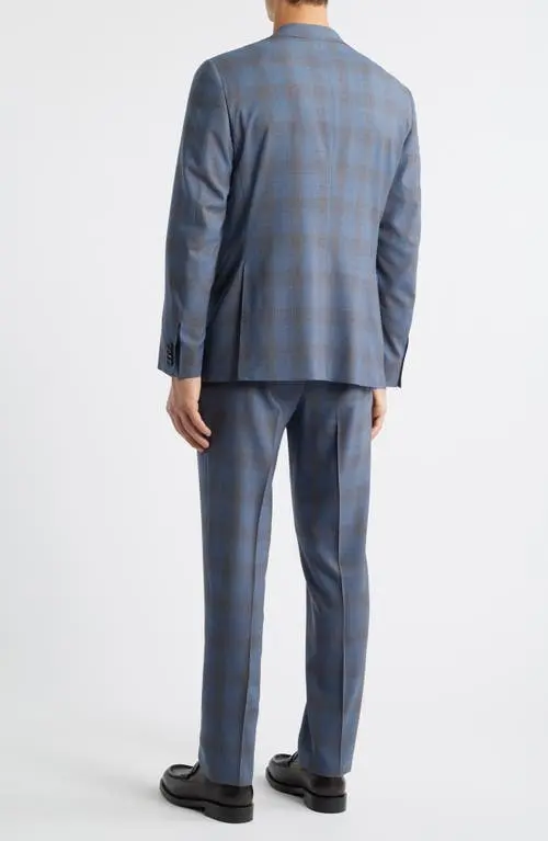 Canali Capri Trim Fit & Brown Plaid Wool Suit - Blue