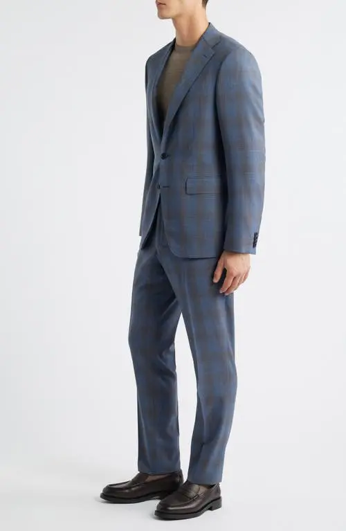 Canali Capri Trim Fit & Brown Plaid Wool Suit - Blue