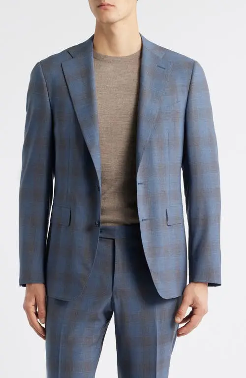 Canali Capri Trim Fit & Brown Plaid Wool Suit - Blue