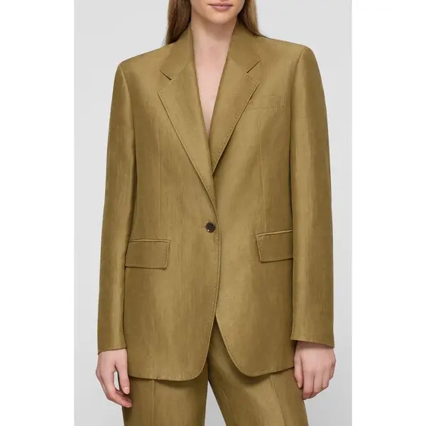 Lafayette 148 New York Linen Blend Blazer - Khaki Green