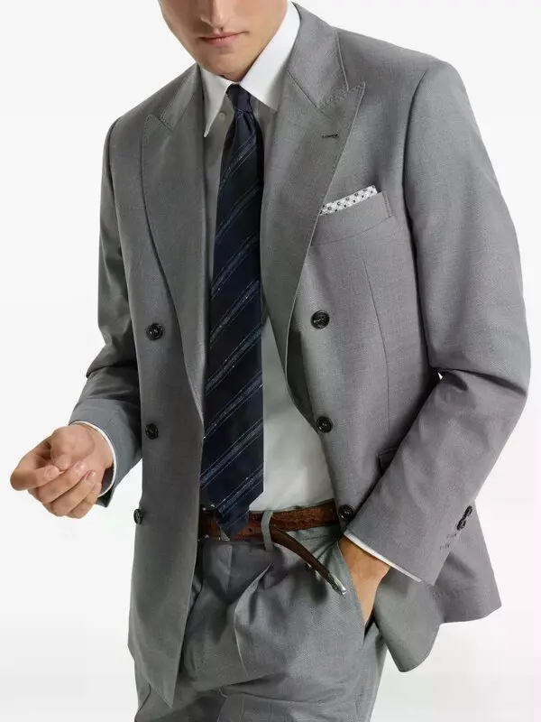 Brunello Cucinelli Virgin-wool And Silk Lightweight Hopsack One-and-a-half Breasted Blazer - Grey