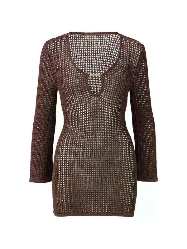 Melissa Odabash Ellis Crochet Mini Beach Dress - Brown