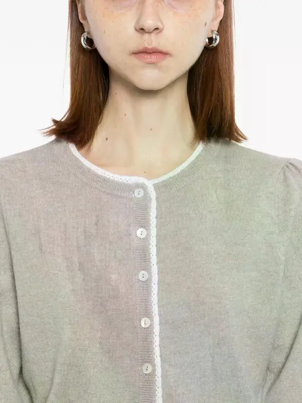 N.peal Lace Trim Crew Neck Cardigan