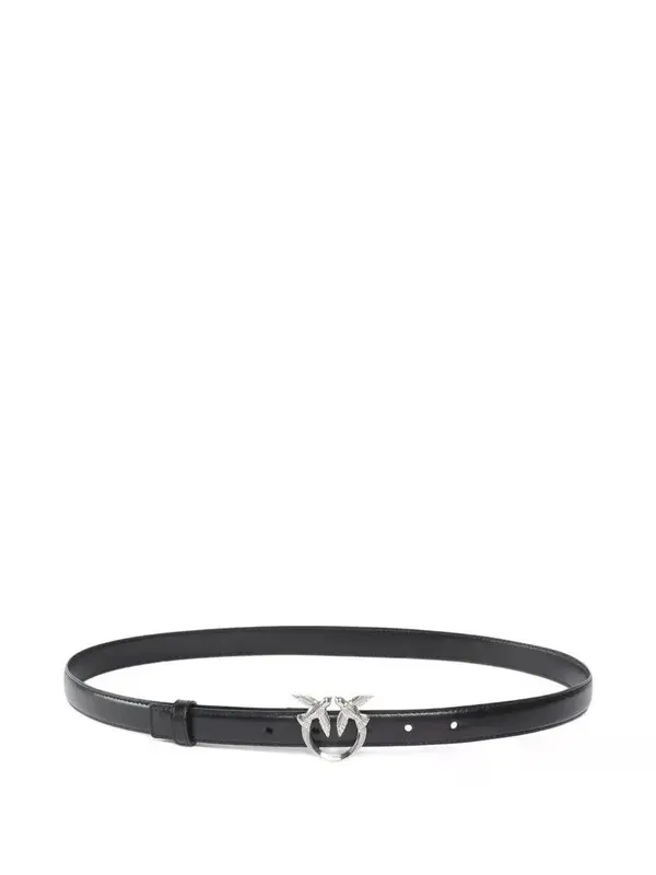Pinko Skinny Lambskin Belt With Love Birds Buckle - Black