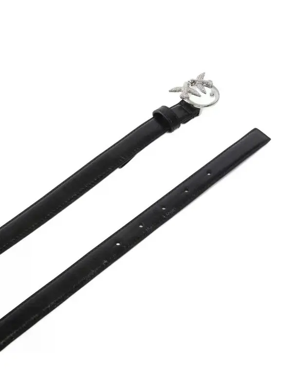 Pinko Skinny Lambskin Belt With Love Birds Buckle - Black