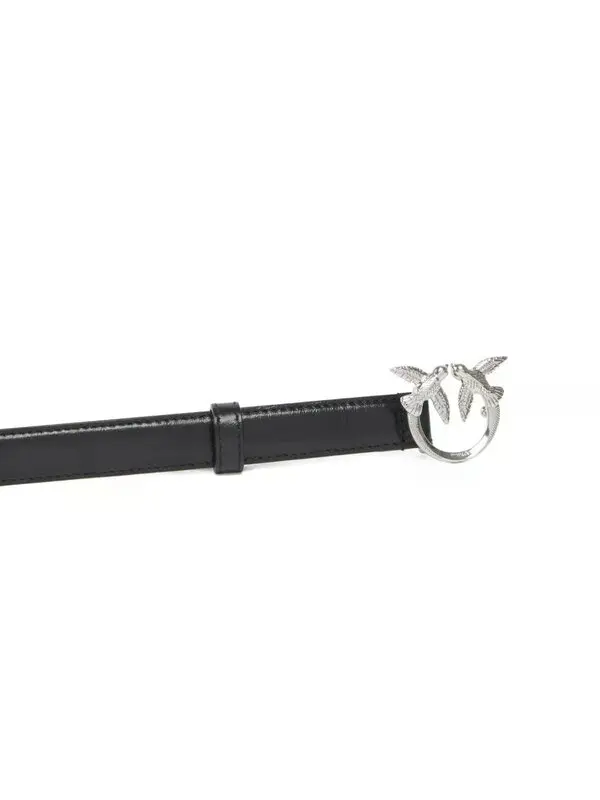 Pinko Skinny Lambskin Belt With Love Birds Buckle - Black