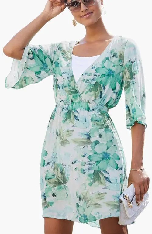 LASCANA Floral Print Fit And Flare Dress - Blue Multi