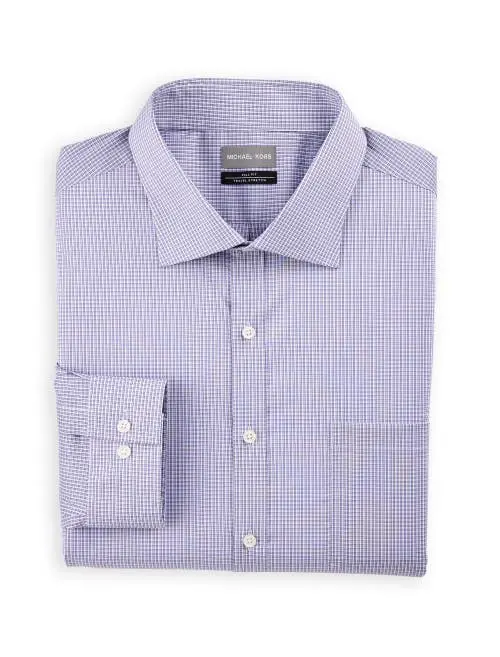 Michael Kors Big & Tall Mini Grid Performance Dress Shirt - Purple