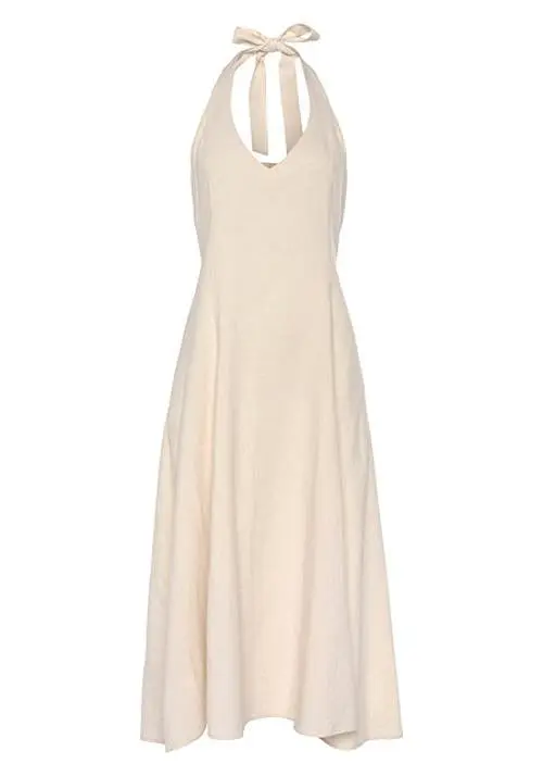 LASCANA Flowy Halter Neck Linen Blend Dress