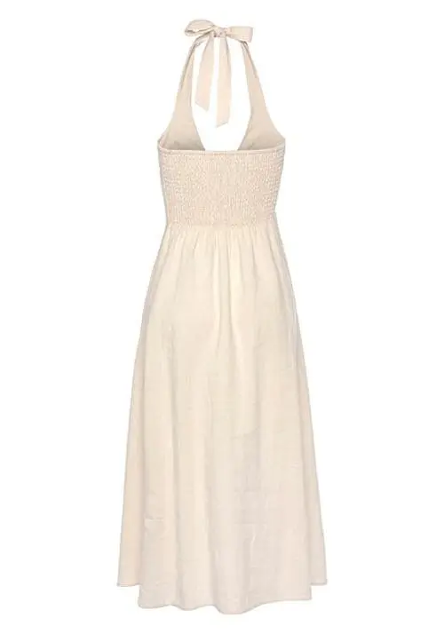 LASCANA Flowy Halter Neck Linen Blend Dress