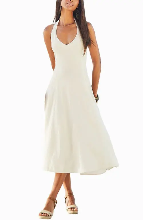 LASCANA Flowy Halter Neck Linen Blend Dress - Sand