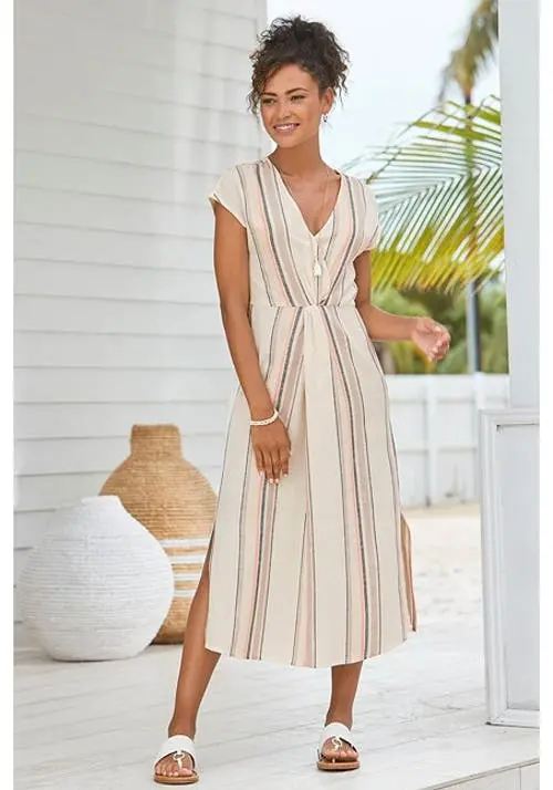 LASCANA Striped V-neck Midi Dress