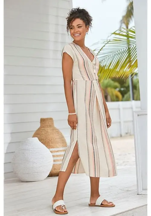 LASCANA Striped V-neck Midi Dress