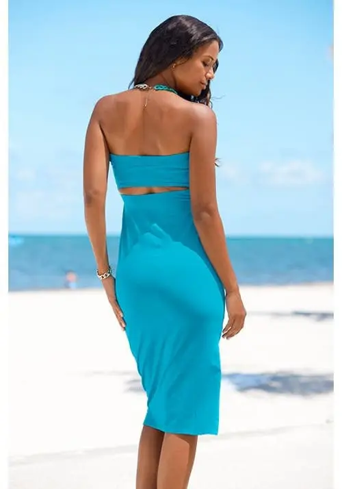 LASCANA Strapless Back Cutout Dress - Turquoise