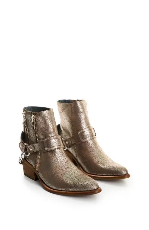 VELEZ Crackled Leather Ankle Boots - Silver
