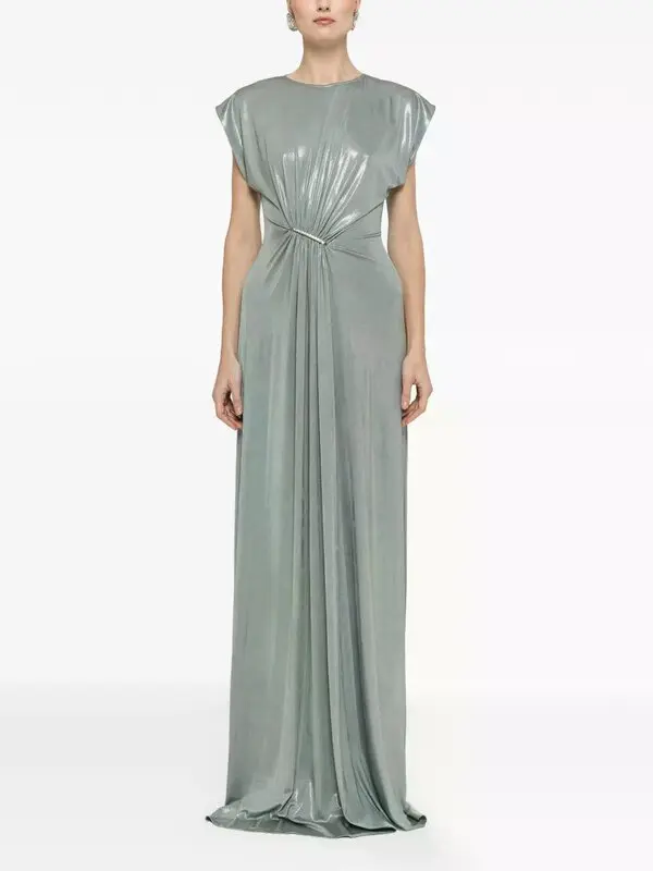 NISSA Ruched Metallic Stretch-jersey Maxi Dress - Green