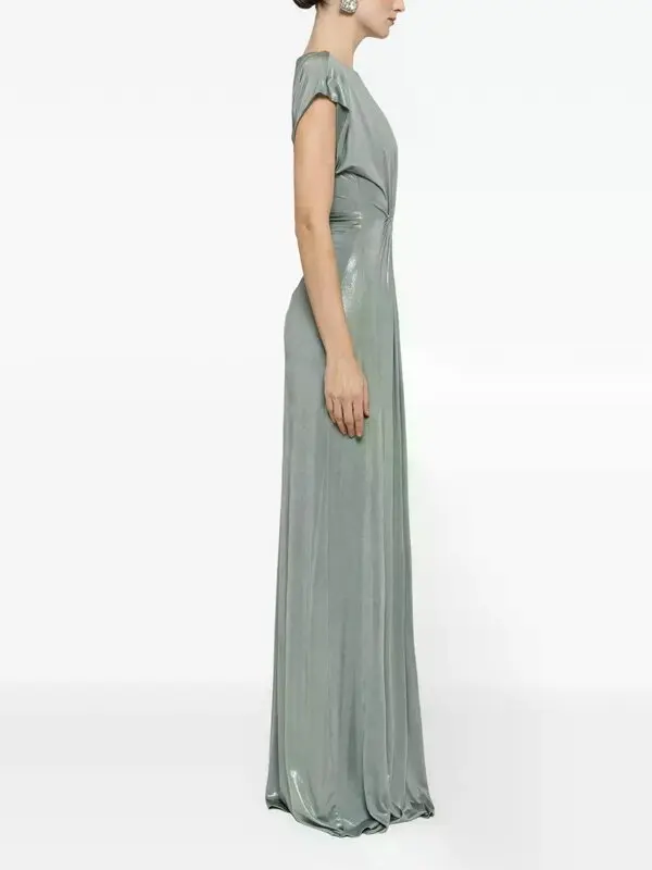 NISSA Ruched Metallic Stretch-jersey Maxi Dress - Green