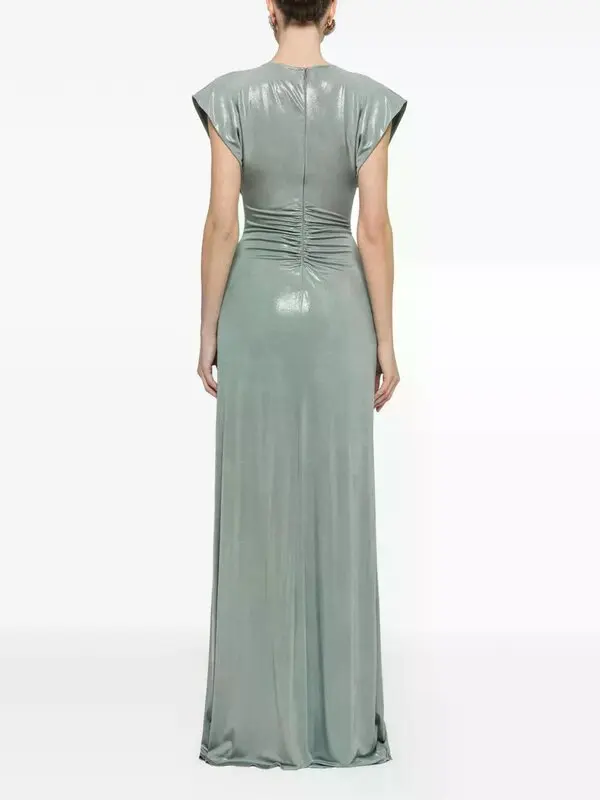 NISSA Ruched Metallic Stretch-jersey Maxi Dress - Green