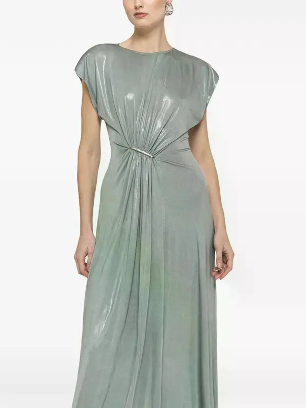 NISSA Ruched Metallic Stretch-jersey Maxi Dress - Green
