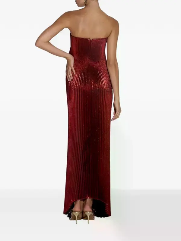L'IDEE Strapless Pleated Maxi Dress - Red