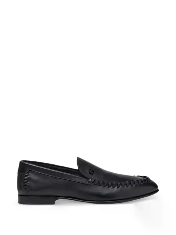 Fendi Logo Stitching Loafers - Black