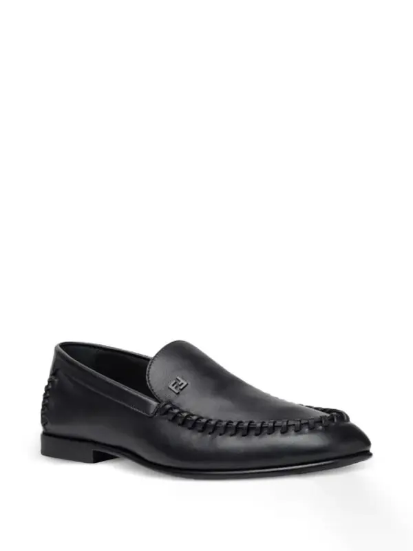 Fendi Logo Stitching Loafers - Black
