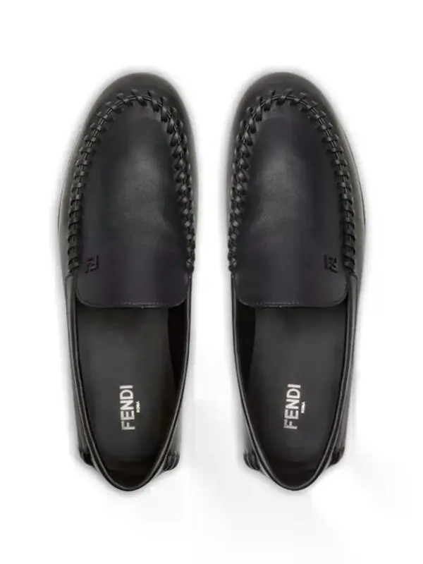 Fendi Logo Stitching Loafers - Black