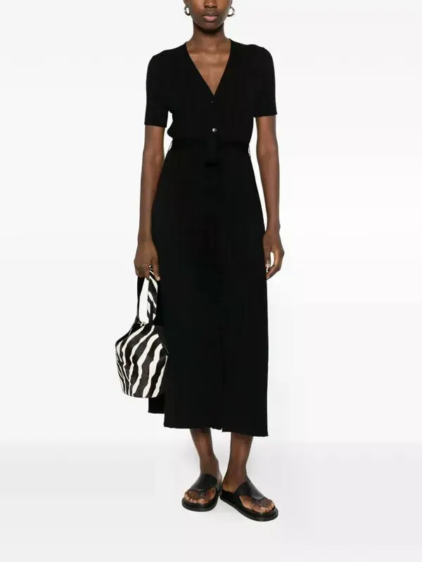 Eric Bompard V-neck Ribbed Midi Dress - Black