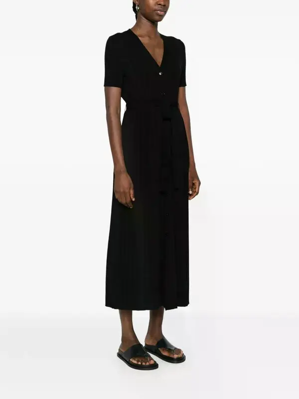 Eric Bompard V-neck Ribbed Midi Dress - Black