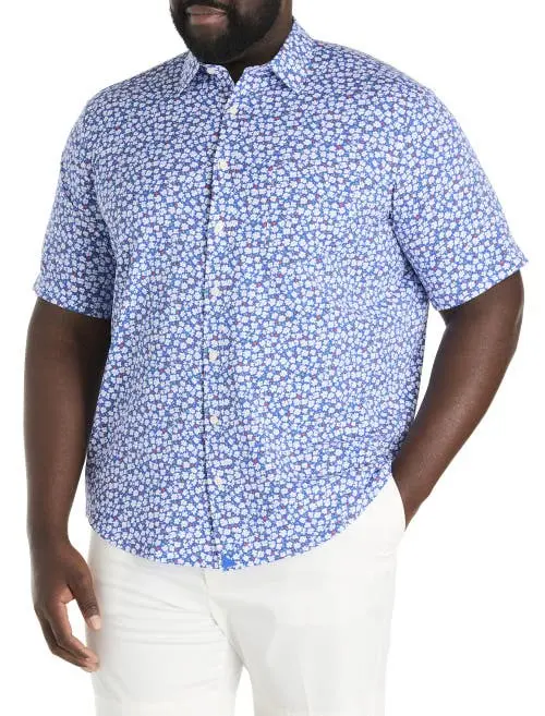 UNTUCKIT FIT BY DXL Big & Tall Kincaid Floral Print Performance Sport Shirt - Blue