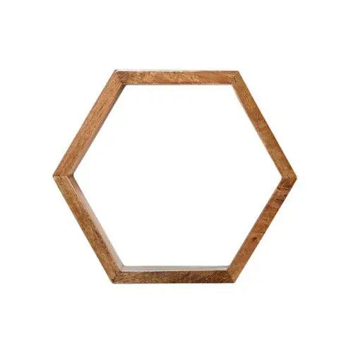 NEARLY NATURAL 12-in Wooden Hexagon Floating Honeycomb Shelf - Brown